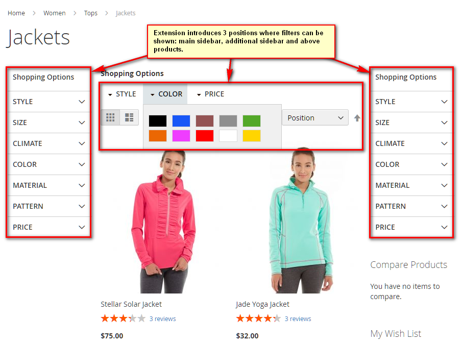 Horizontal Layered Navigation Positioning For Magento 2 Manadev